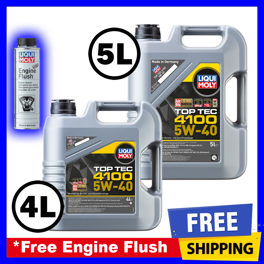 LIQUI MOLY Fully Synthetic Engine Oil TOP TEC 4100 5W40 (4L/5L) 5W-40 ...