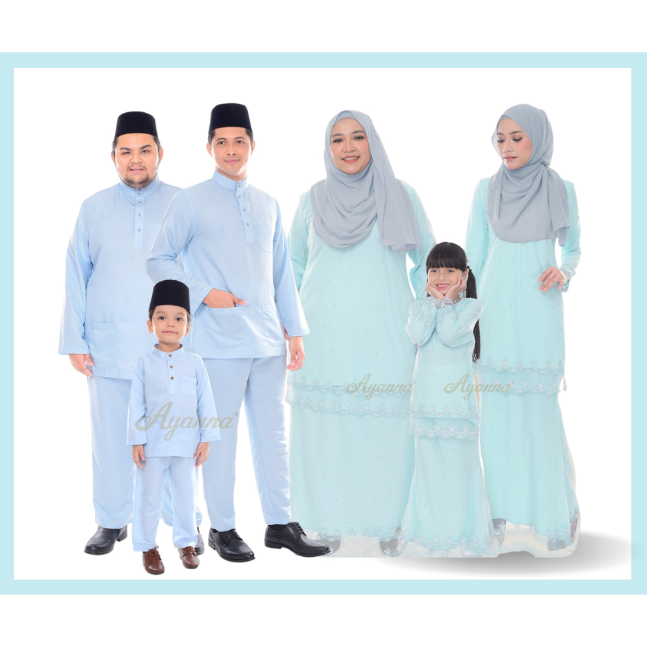 SET FAMILY BABY BLUE [BAJU MELAYU DAN ALANNA LACE KURUNG] [KOLEKSI RAYA ...