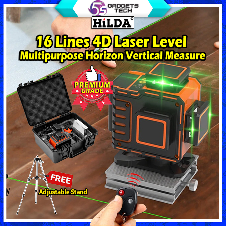 5S Premium Hilda 16 Lines Laser Level Powerful Green Beam Light 4D Self ...
