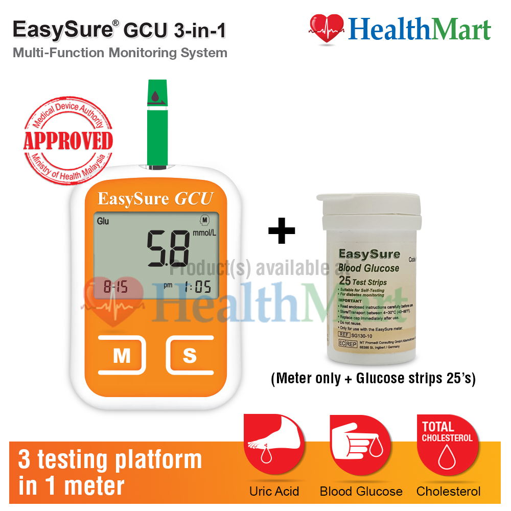 EasySure GCU Glucose, Cholesterol & Uric Acid Monitor System 3-in-1 ...