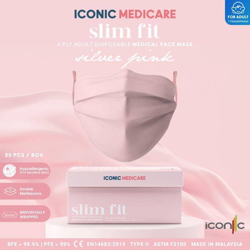 ICONIC MEDICARE [SLIM FIT] SILVER PINK ADULT 4 PLY MEDICAL DISPOSABLE ...
