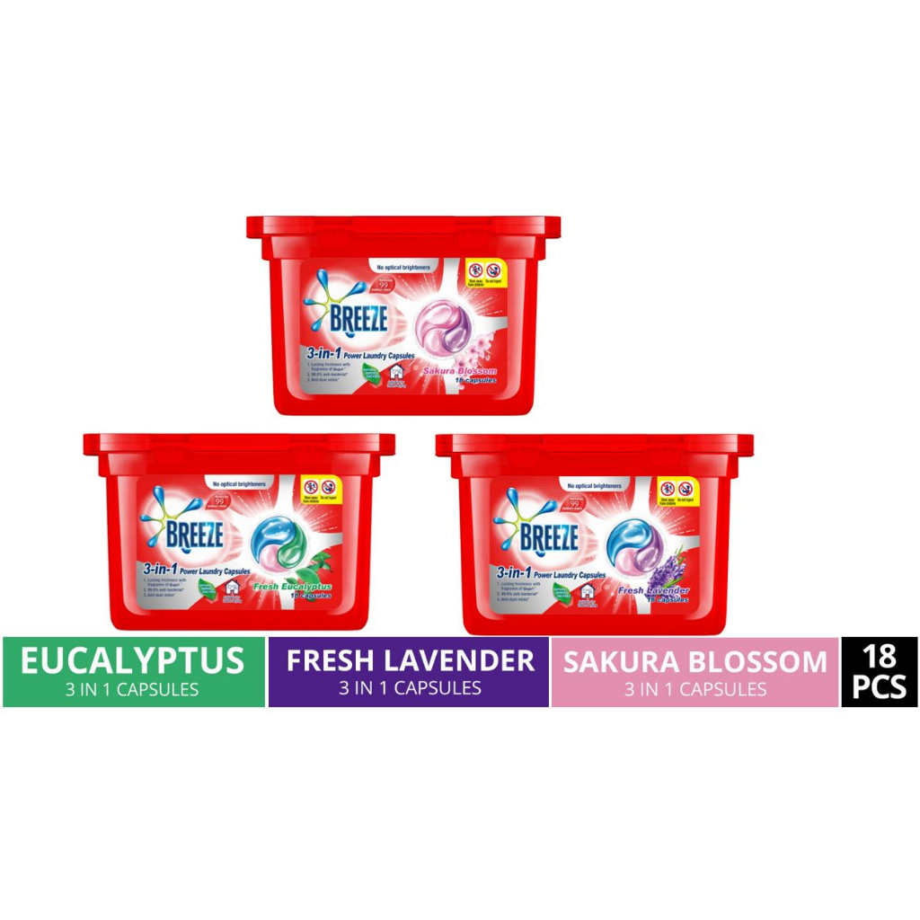 Breeze 3in1 Capsule Detergent capsules Variety Pack (Fresh Lavender ...