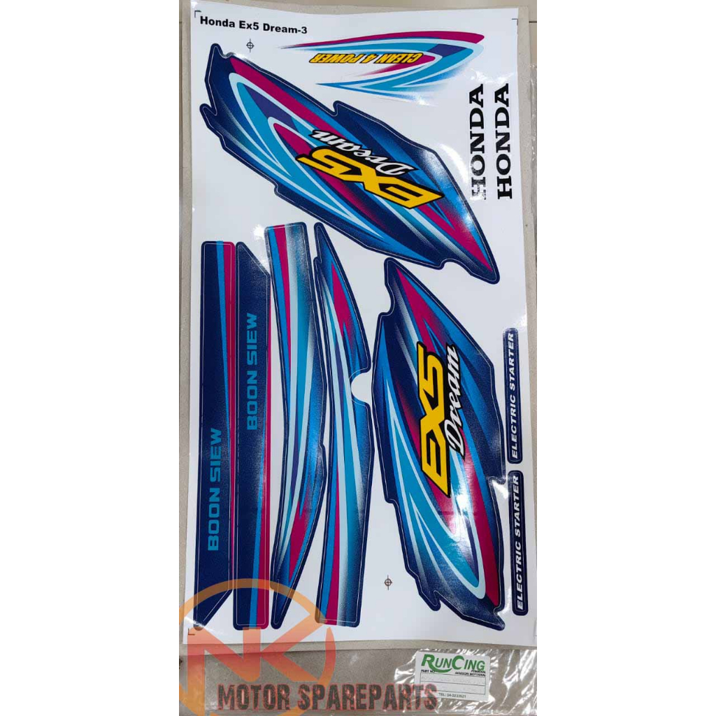 Ex5 Dream (3) Run Cing Sticker Body/Stripe set (Stock lama) Biru lama ...
