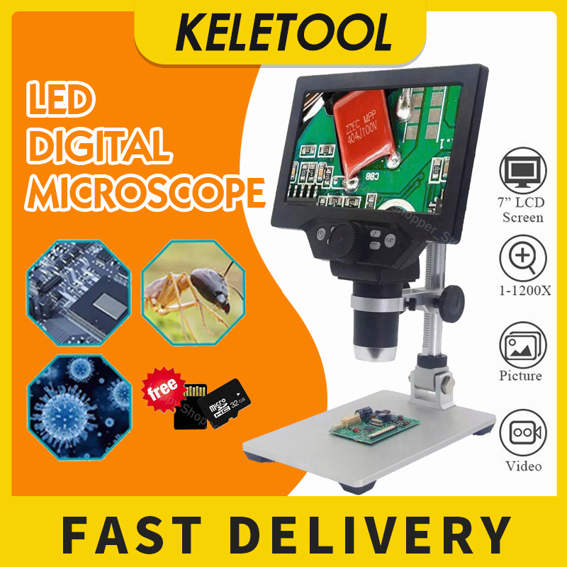 1200X 7" LCD Display Digital Microscope LED Video Microscope Repairing ...