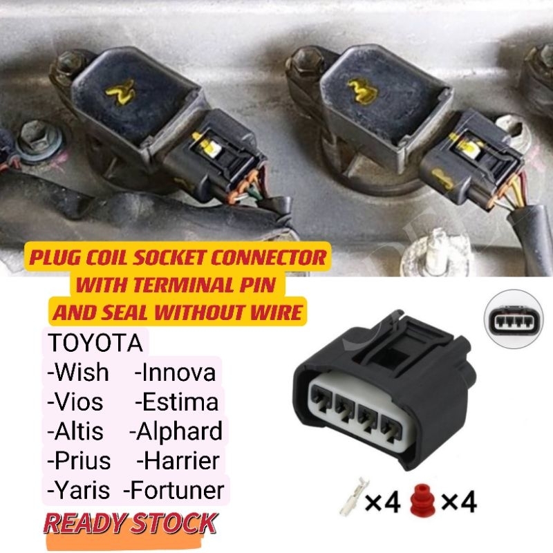 PLUG COIL SOCKET CONNECTOR FOR TOYOTA WISH VIOS ALTIS ESTIMA ALPHARD ...