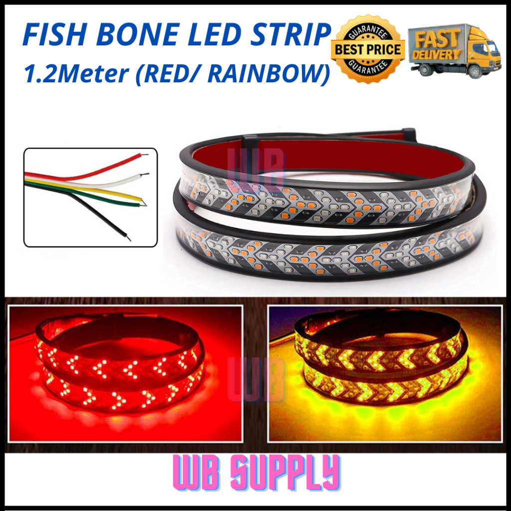 120CM UNIVERSAL CAR FISH BONE LED STRIP PICKUP ARROW RED YELLOW RAINBOW ...