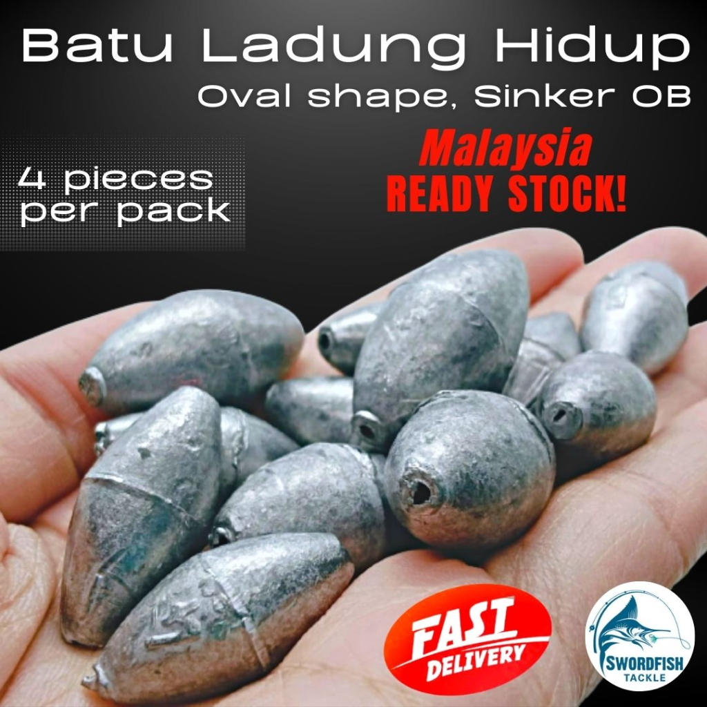 Batu Ladung Hidup Oval Shape Egg Sinker OB Pancing Laut / Sungai Fishing Sinker Bottom Lead ...