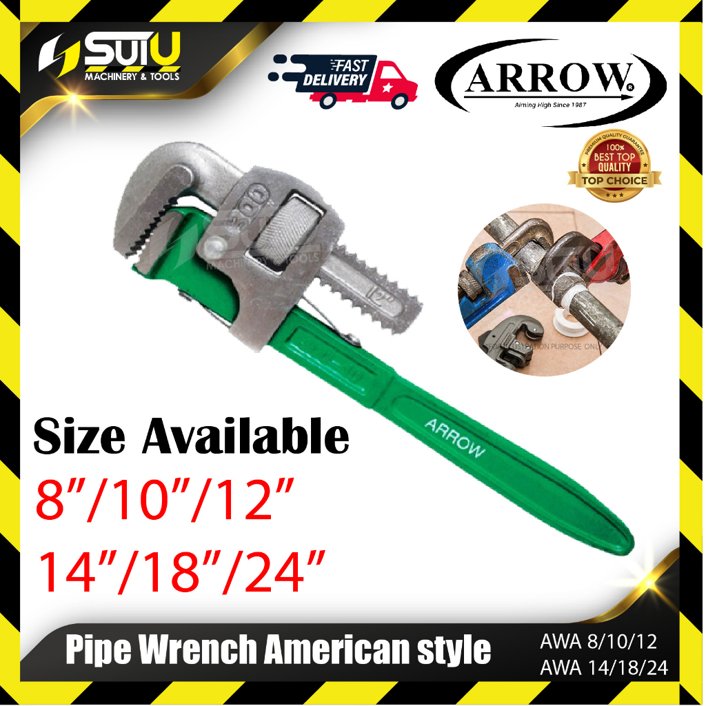【VALUE BUY】ARROW AWA8/ AWA10/ AWA12/ AWA14/ AWA18/ AWA24 8-24" Pipe Wrench (American Style ...