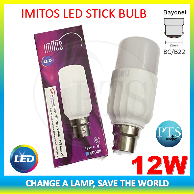 Imitos 12W LED Stick BULB B22 (BC) Pin Type - DAYLIGHT(6000K) COOL ...