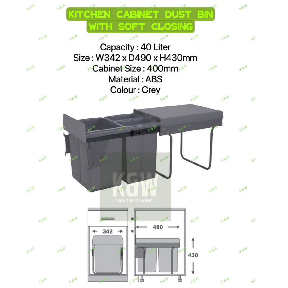 Bottom Mounted Bin With Soft Closing SlideKitchen Cabinet Dust Bin ...