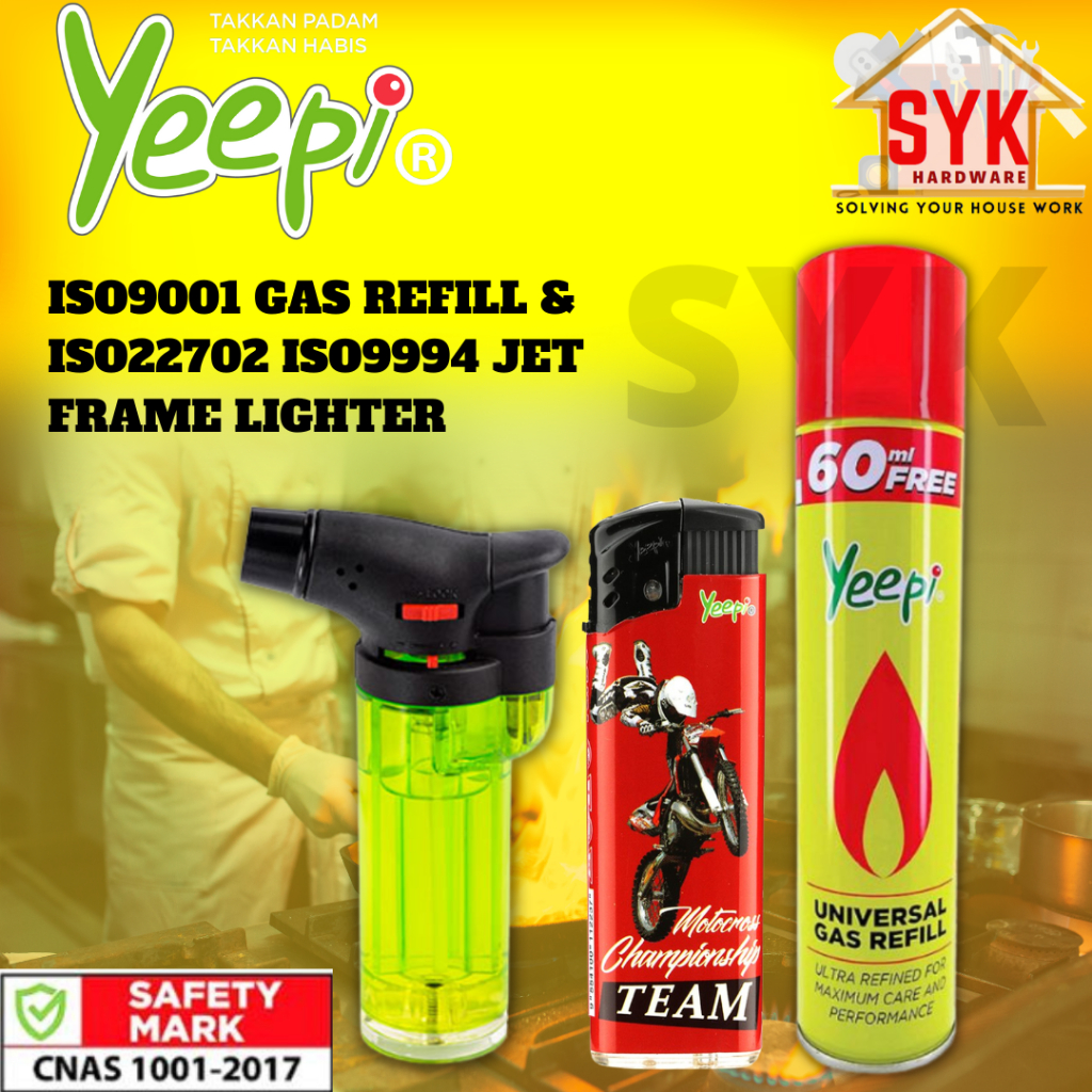 SYK Yeepi ISO9001 ISO22702 Universal Refill Gas Jet Frame Lighter ...