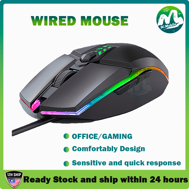 Wired Gaming Mouse 3200DPI Gaming Mouse Backlight Ergonomic USB Optical ...