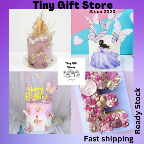 Happy birthday cake decoration topper butterflies gold paper butterfly ...