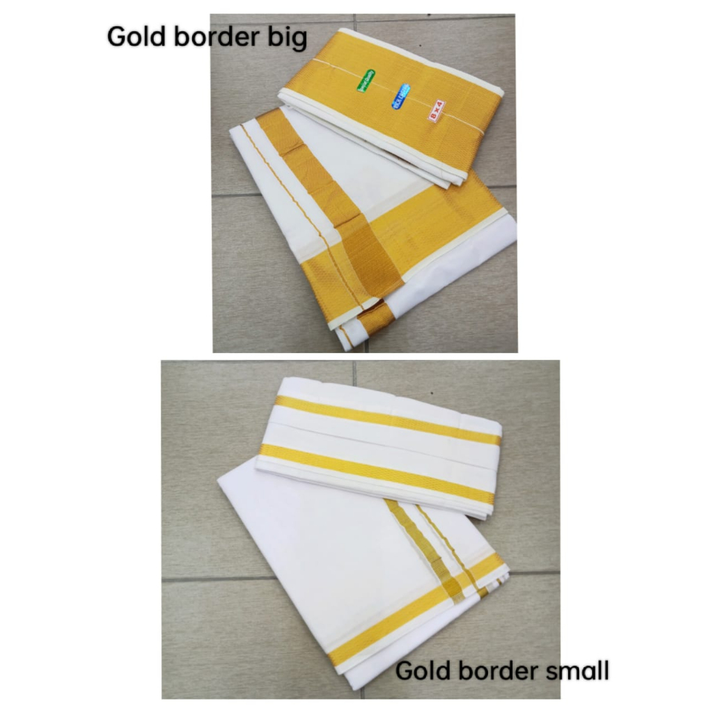 8x4 Gold Border White Veshti with Thundu Set | Shopee Malaysia