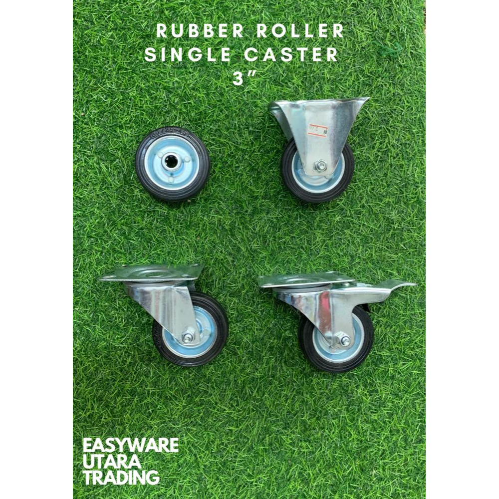 RUBBER ROLLER SINGLE CASTER 3"/RODA HIDUP/RODA MATI/RODA BREAK/ RODA ...