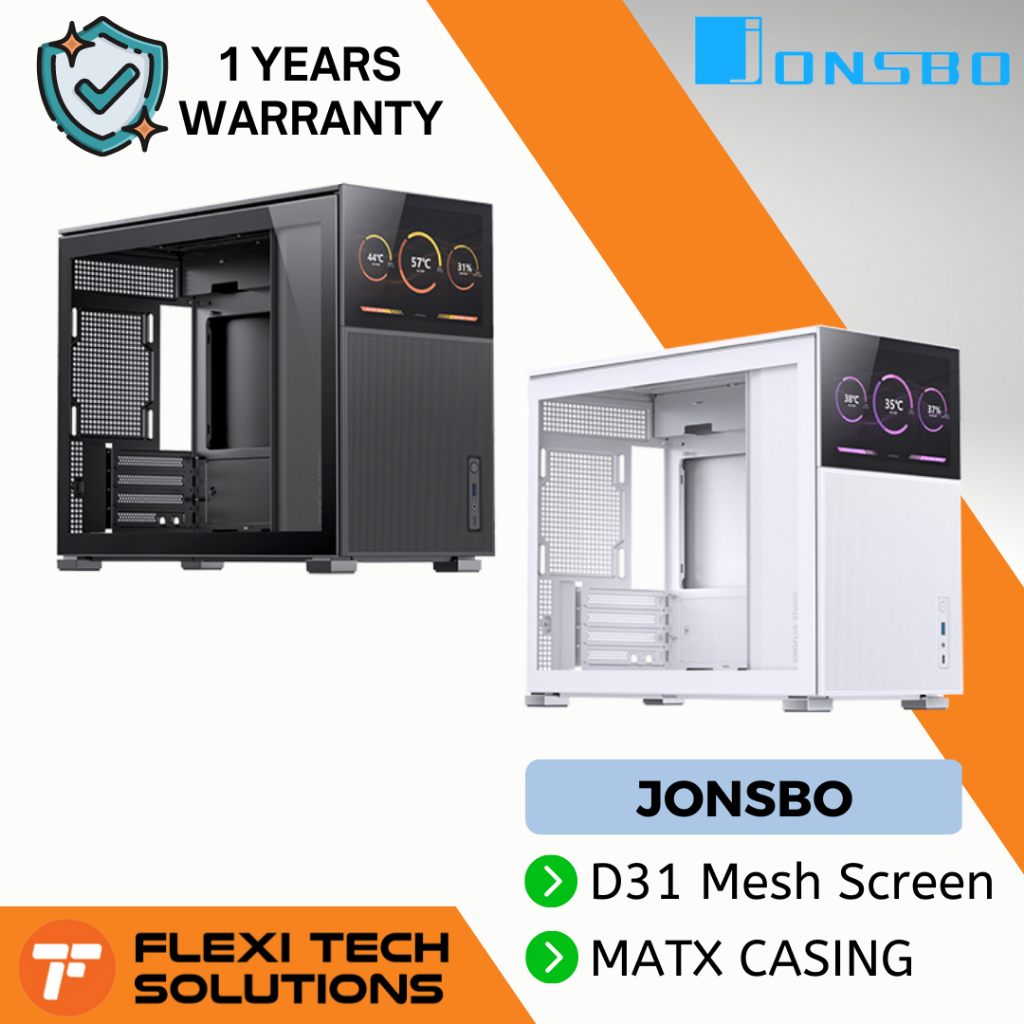 Flexi Tech JONSBO D31 Mesh Screen MATX PC Desktop Case With 8" 1280*800 ...