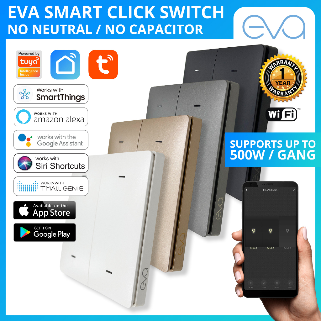 Eva WiFi Mechanical 1/2/3/4 Gang Click Switch No Neutral, No Capacitor ...