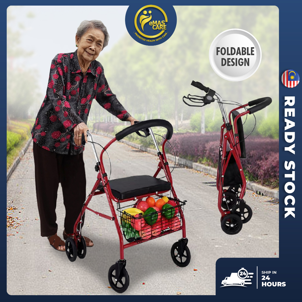 Foldable Walking Aid Rolling With Padded Seat & Basket Mobility Aid for ...