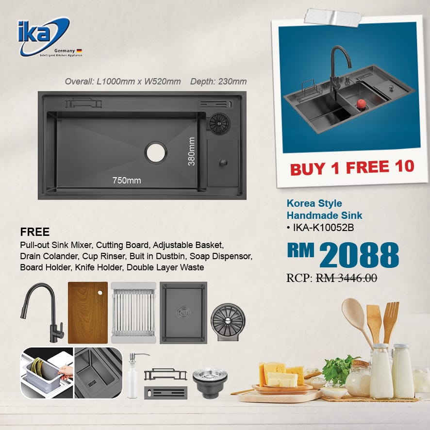 [IKA] Stainless Steel 304 Nano Korea Style Handmade Kitchen Sink c/w ...