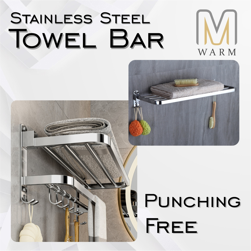 Ready Stock ~ SUS 304 Stainless Steel Towel Rack Solid Foldable Towel ...