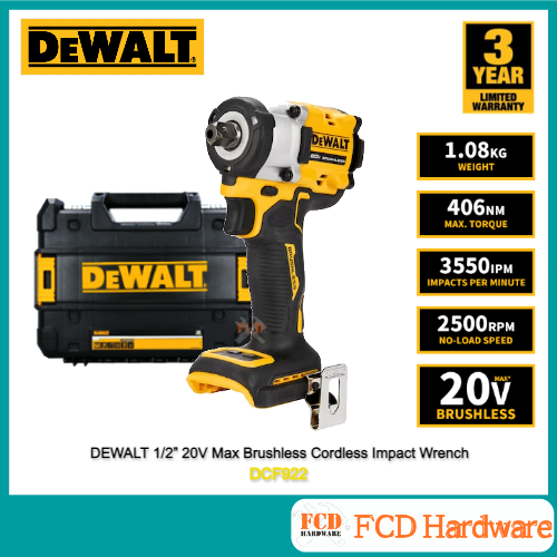 DEWALT DCF922 D2-B1 1/2” 20V Max Brushless Cordless Impact Wrench ...