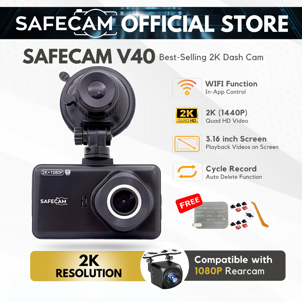 SAFECAM V40 2K 1440P Front 1080P Rear Dual Record Dashcam WIFI Dashcam ...