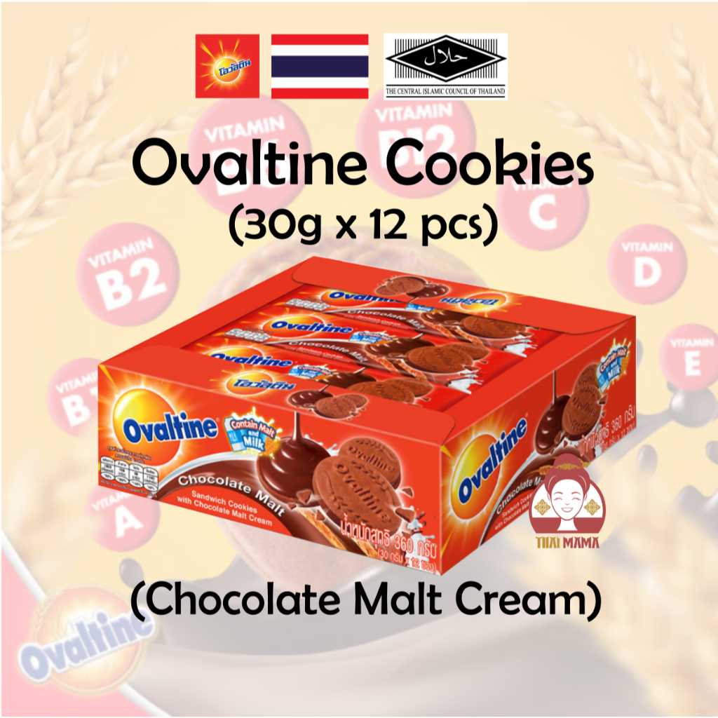 Ovaltine Sandwich Cookies with Chocolate Malt Cream 24g x 12 pcs [Halal ...