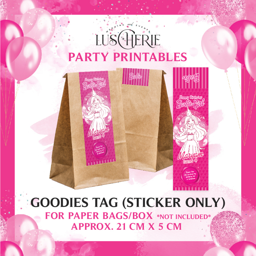 Barbie Girl Birthday Party Printables Pack Cake Topper Bottle Wrapper ...