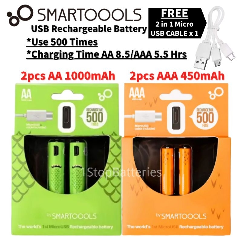 [GENUINE] Micro USB Rechargeable Battery (AA 1000mAh) (AAA 450mAh) Ni ...