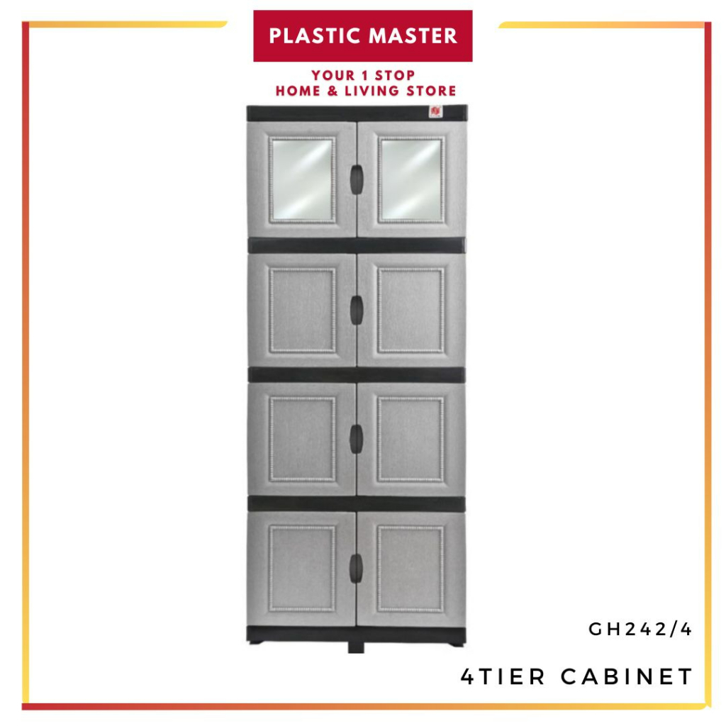 4 Tier Plastic Drawer Storage Cabinet With Mirror Wardrobe Kabinet ...