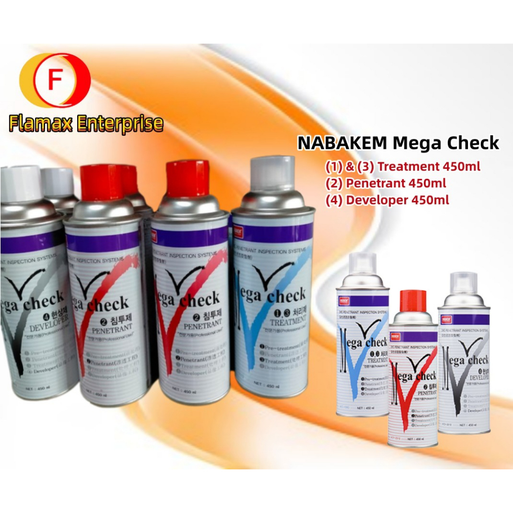 NABAKEM Mega Check (1, 3) Treatment 450ml (2) Penetrant 450ml (4) Developer 450ml (Made in Korea ...