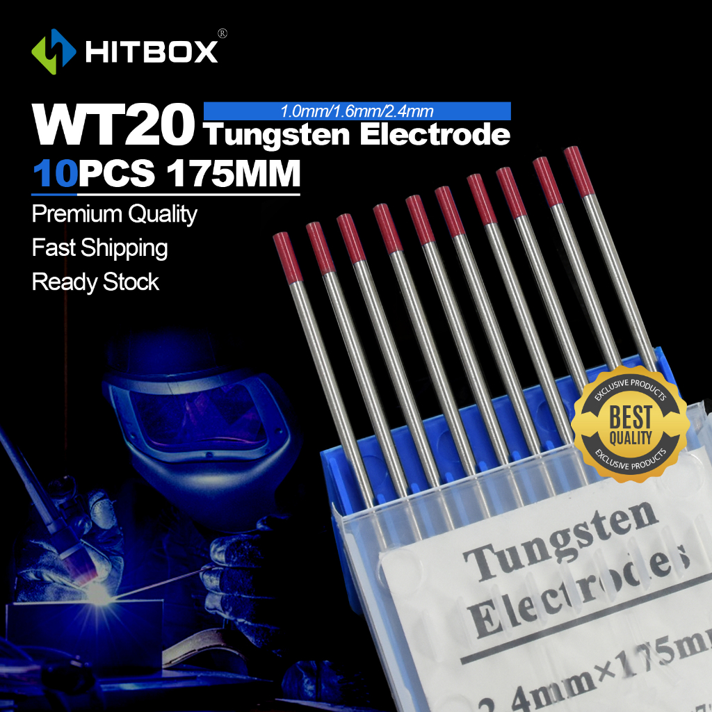 ⭐️HITBOX⭐️10PCS 1.6mm/ 2.4mm X 175MM Tungsten Electrode WT20 Welding ...