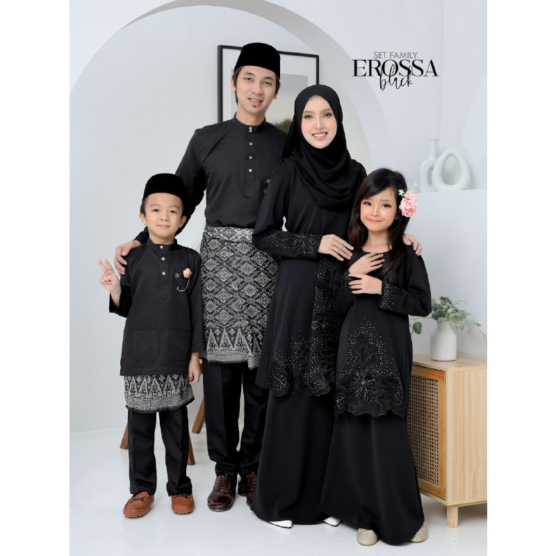 Moff Set Family BAJU Kurung Moden Erossa IN BLACK Dewasa | Budak by MOFF2U | Shopee Malaysia