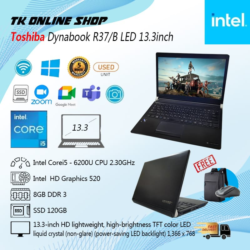 Laptop Toshiba Dynabook R37/B LED 13.3inch (Intel®i5-6th Gen /RAM 8GB & SSD 120 GB) used ...