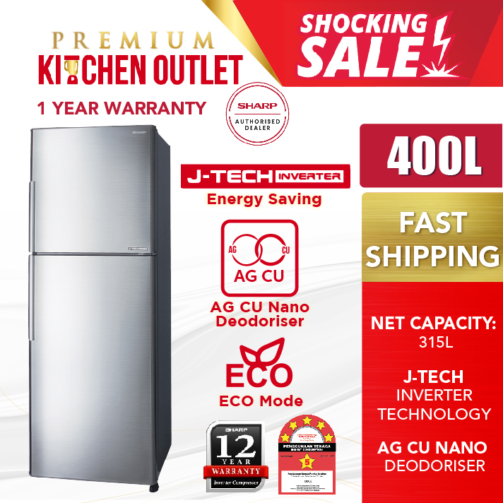 Sharp 400L J-Tech Inverter 2 Door Refrigerator SJ406MSS | AG CU Nano ...