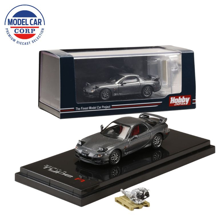 HobbyJapan MAZDA RX-7 (FD3S) SPIRIT R TYPE A Gray with Engine -HJ642007DGM Scale: 1/64 Model Car ...
