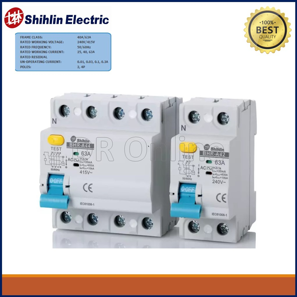 Shihlin 2pole ELCB RCCB 100MA 40A 63A 100MA (0.1A) Residual Current Circuit Breaker ( Sirim ...