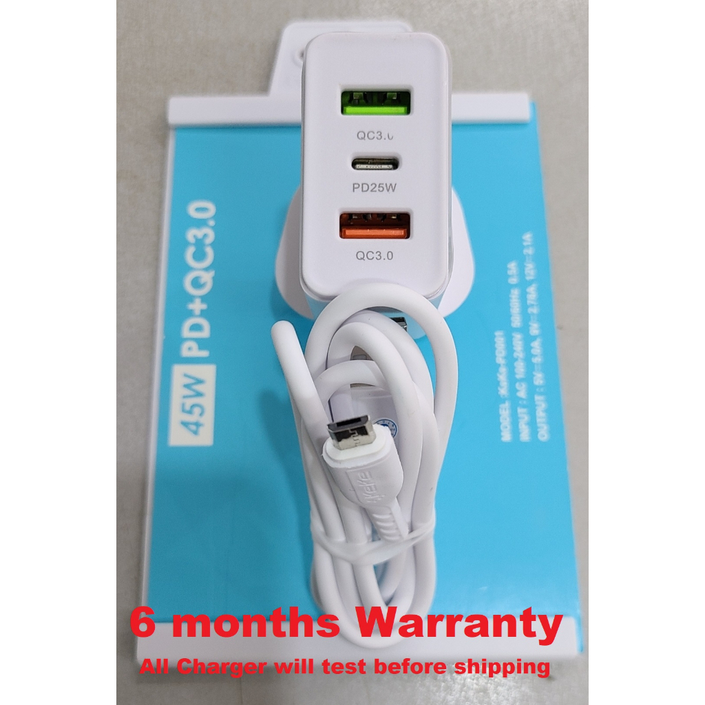 Travel Charger Support 45W PD + QC 3.0 Super Fast Charging With 45W ...