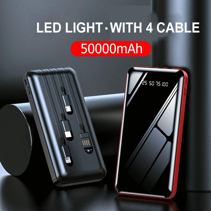 50000mAh Power Bank 4 Cables Full Capacity Mini Powerbank Portable Fast ...