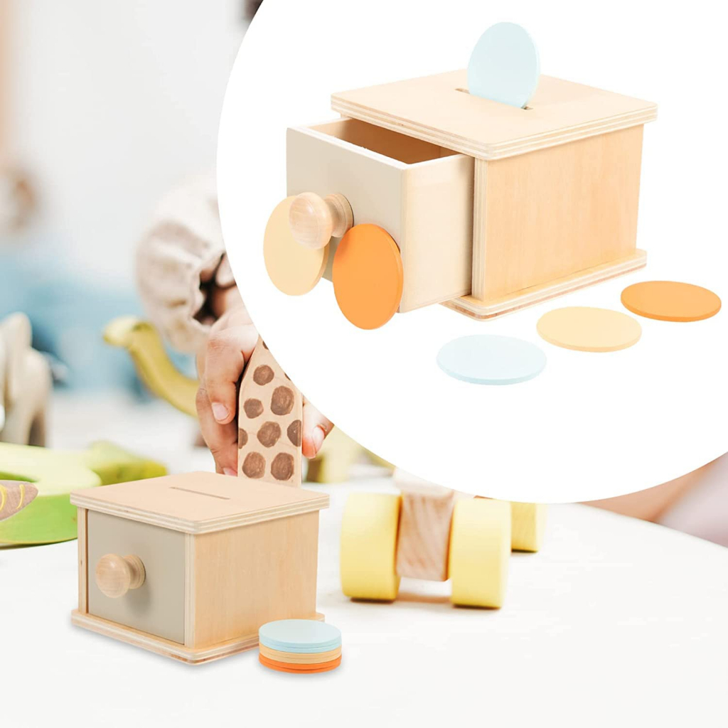 Montessori Object Permanence Box with Tray Coin Box Wooden Color Ball ...