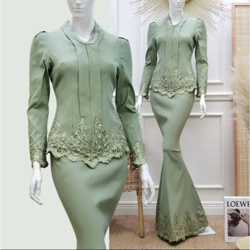 Baju Kurung Moden Mini Kebaya Lace Cotton Strechable Memeri Slim Fit ...