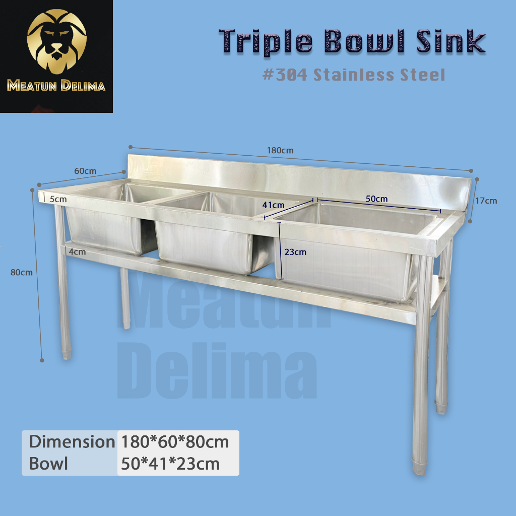 Stainless Steel Triple Bowl Sink Three Kitchen Sinki/ Double Drainer ...
