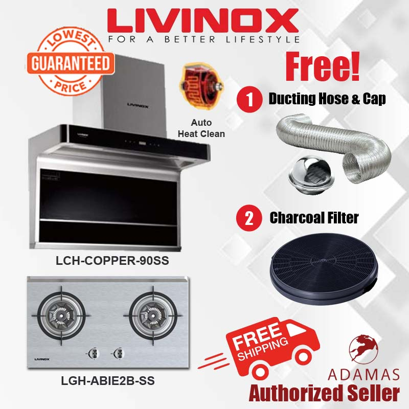 LIVINOX Hood & Hob LCH-COPPER-90SS/LCH-RUBY-90SS/LGH-ABIE2B-SS L Shape ...