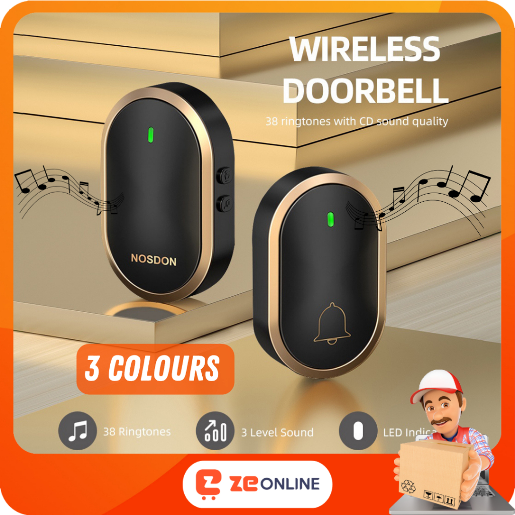 【Malaysia 3-pin Plug】Wireless Doorbell Smart Door Bell 60 Chime 110DB ...