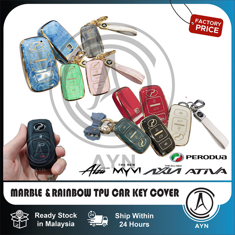 Perodua Axia Ativa Alza Myvi BARU 2022 2023 Marble TPU Key Cover Sarung ...