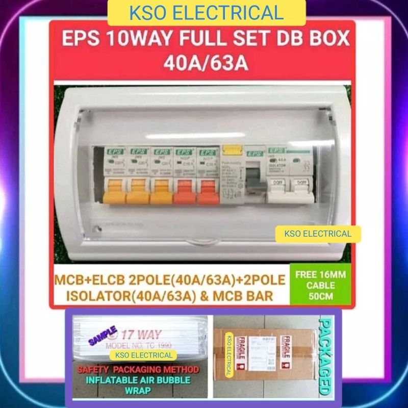 NES & EPS 40A/63A Full Set 10WAY DB BOX WITH ELCB, ISOLATOR(Main Switch ...
