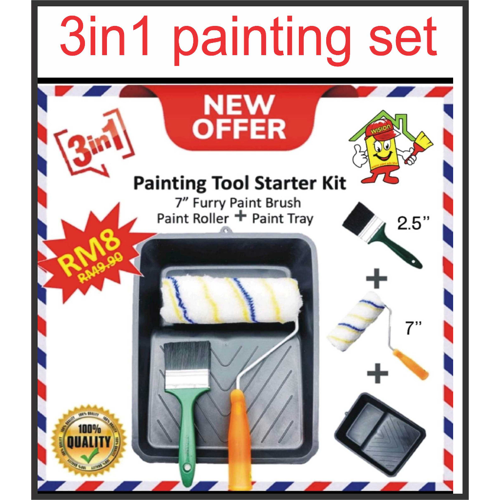 SET TOOL WALL PAINTING COMBO ROLLER BRUSH TOOLS KITS / ALAT MENGECAT ...