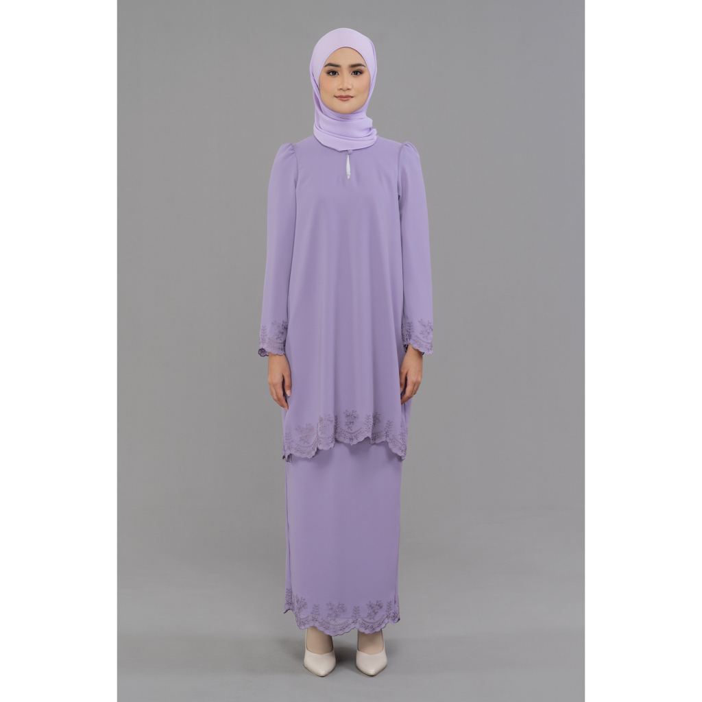 Sonia Embroidery Loose Baju Kurung in Purple/ Baju Kurung Chiffon Ungu ...