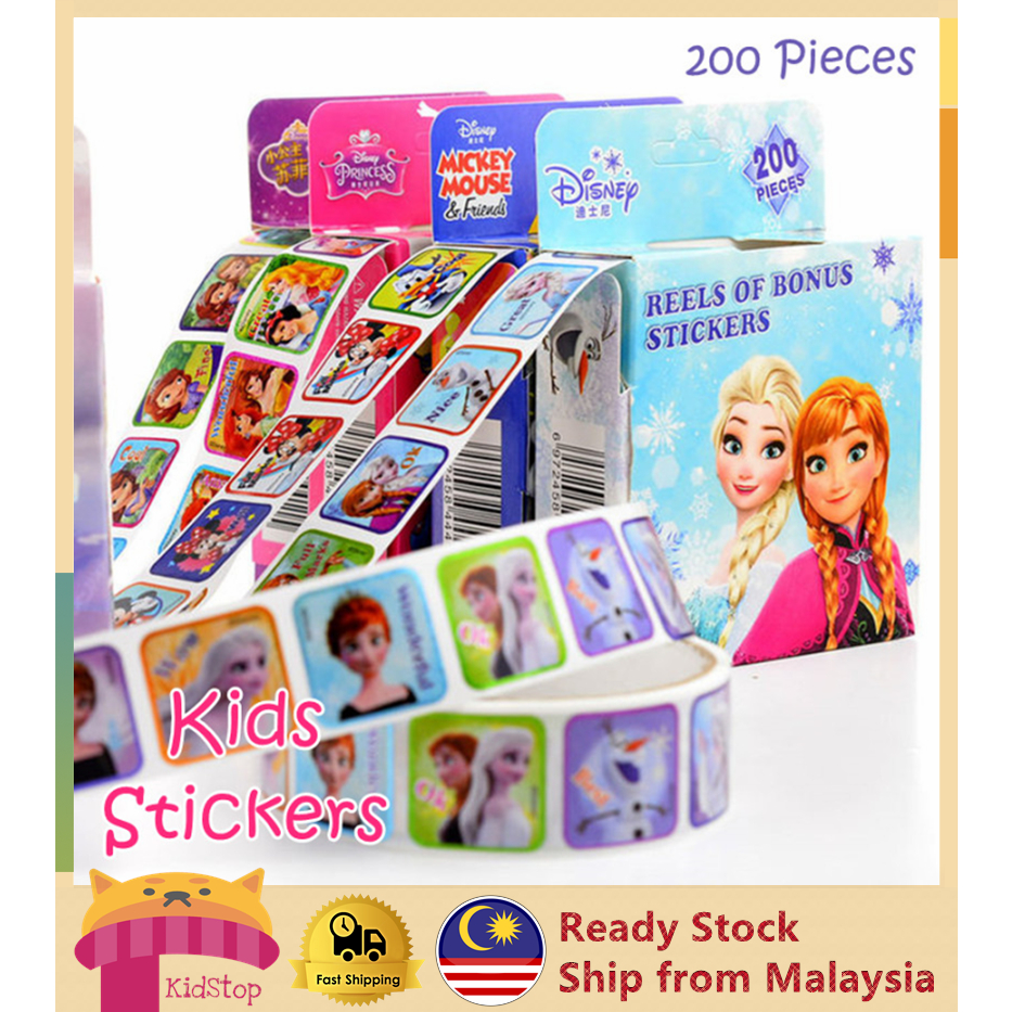 200Pcs/Box Disney Cartoon Stickers Pull Out Sticker Roll Sticker Set ...