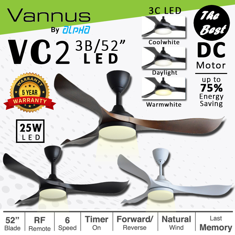 ALPHA Vannus | VC2 LED 3B 52 Inch DC Motor Ceiling Fan with 3 Blades (6 ...